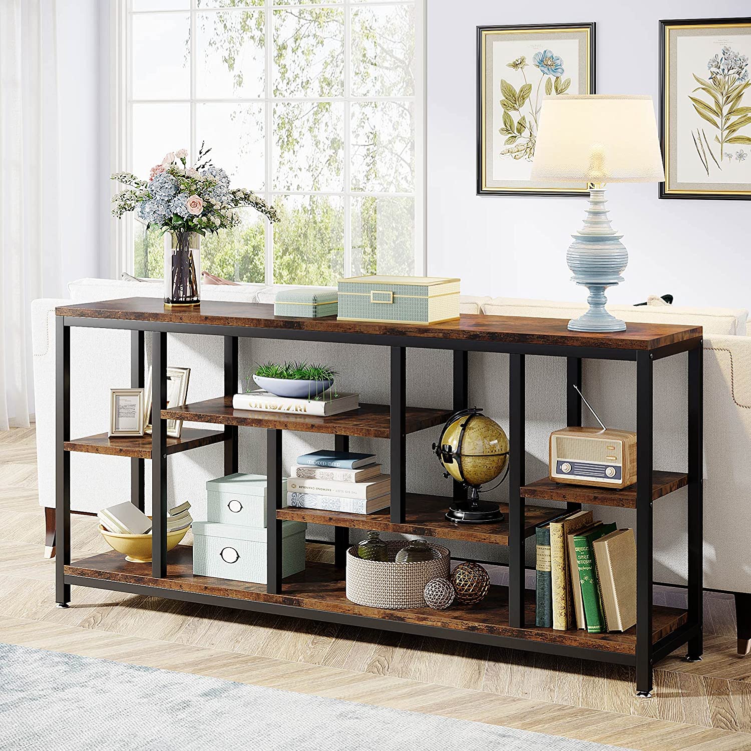 Tribesigns 70.9 inch extra long solid wood console table behind sofa couch store