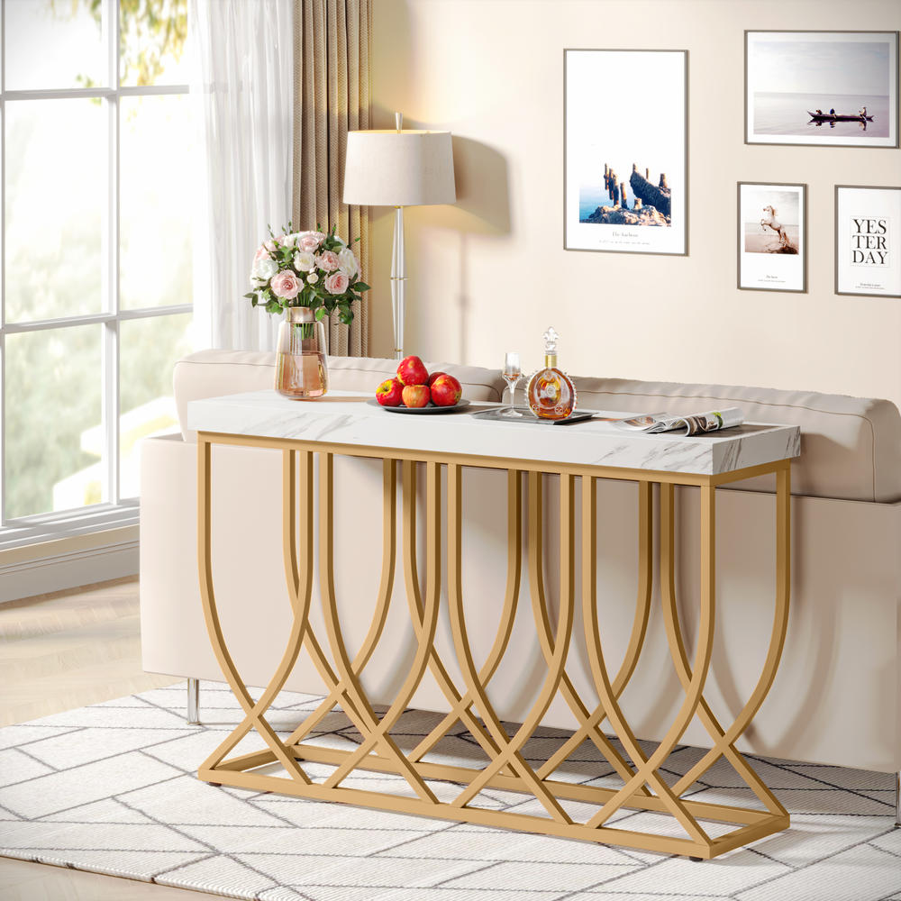 Tribesigns 39.4” Faux Marble Gold Console Table, Modern Entryway Foyer ...