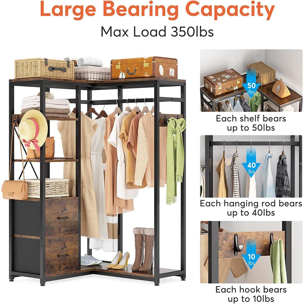 Tribesigns L Shaped Corner Clothes Rack, Industrial Garment Rack with ...
