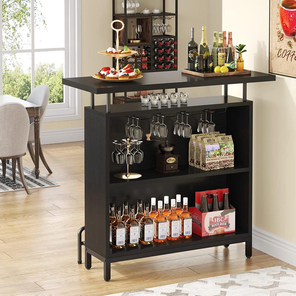 Tribesigns 3-Tier Bar Unit, Bar Table Liquor Cabinet with Stemware Rack
