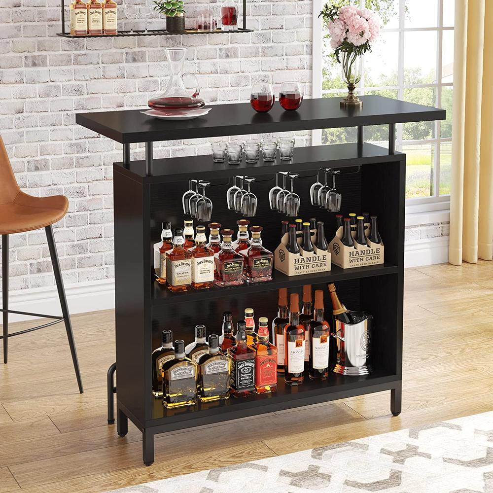 Tribesigns 3-Tier Bar Unit, Bar Table Liquor Cabinet with Stemware Rack