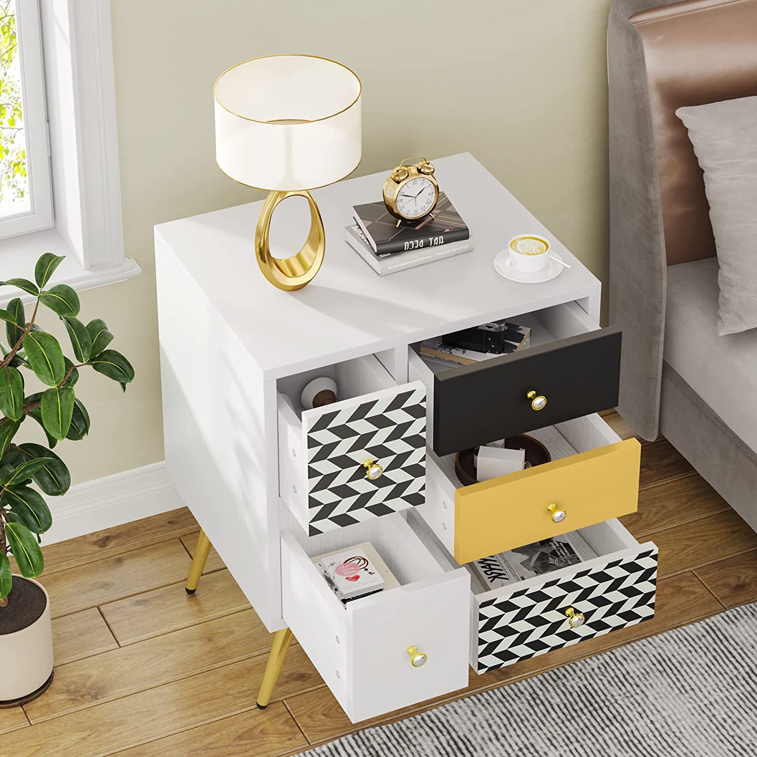 TribeSigns Tribesigns Modern Colorful Nightstand, Wood Nightstands with ...