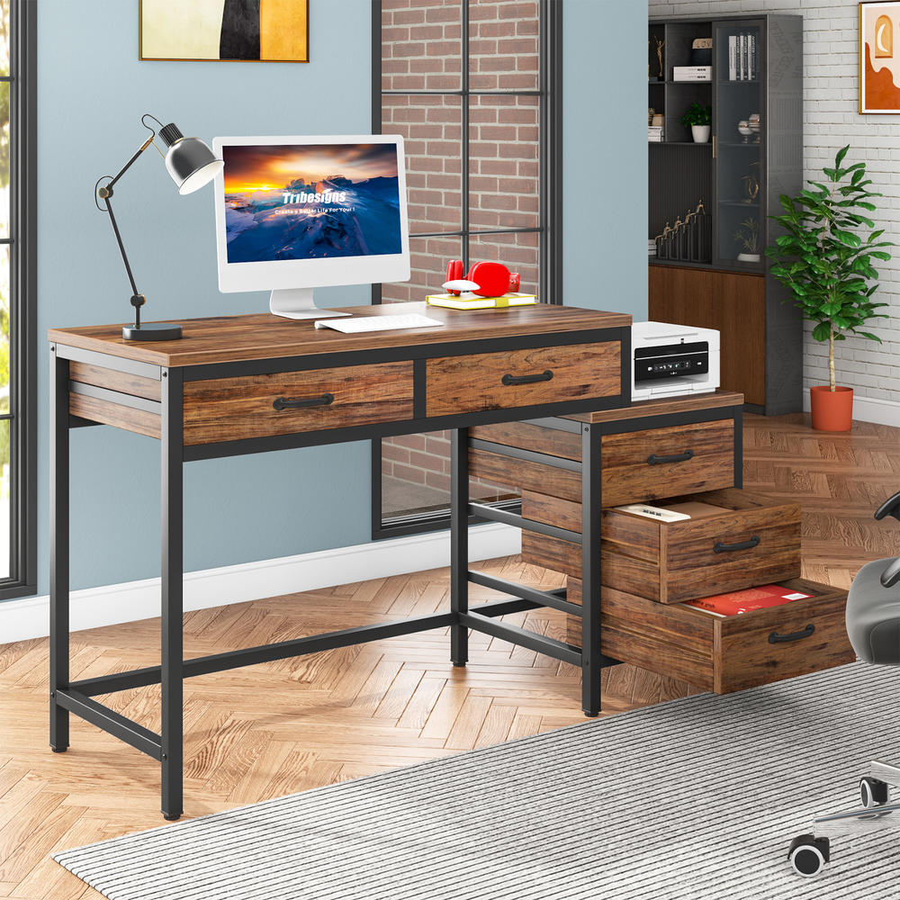 Tribesigns Computer Desk with 5 Drawers, Home Office Desks with ...