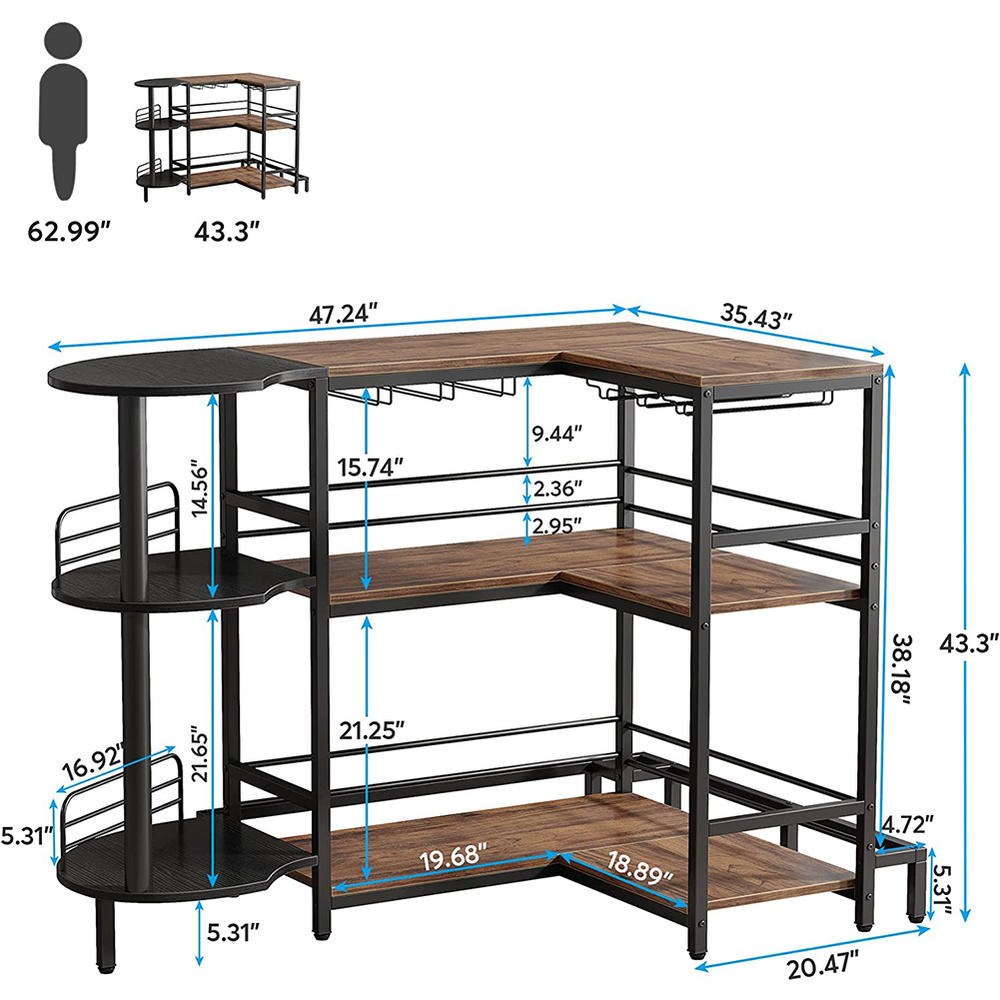Tribesigns 3-Tier Home Bar Unit, L-Shaped Mini Bar Liquor Bar Table ...