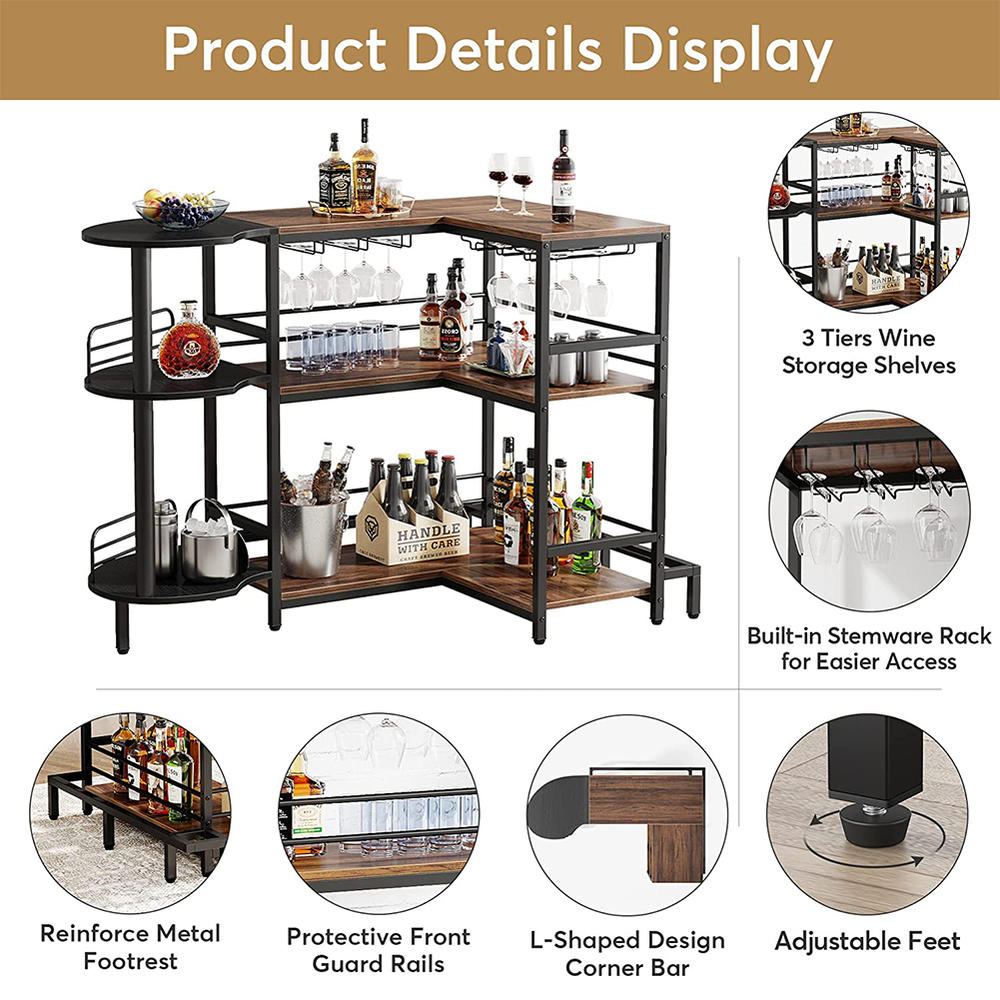 Tribesigns 3-Tier Home Bar Unit, L-Shaped Mini Bar Liquor Bar Table ...
