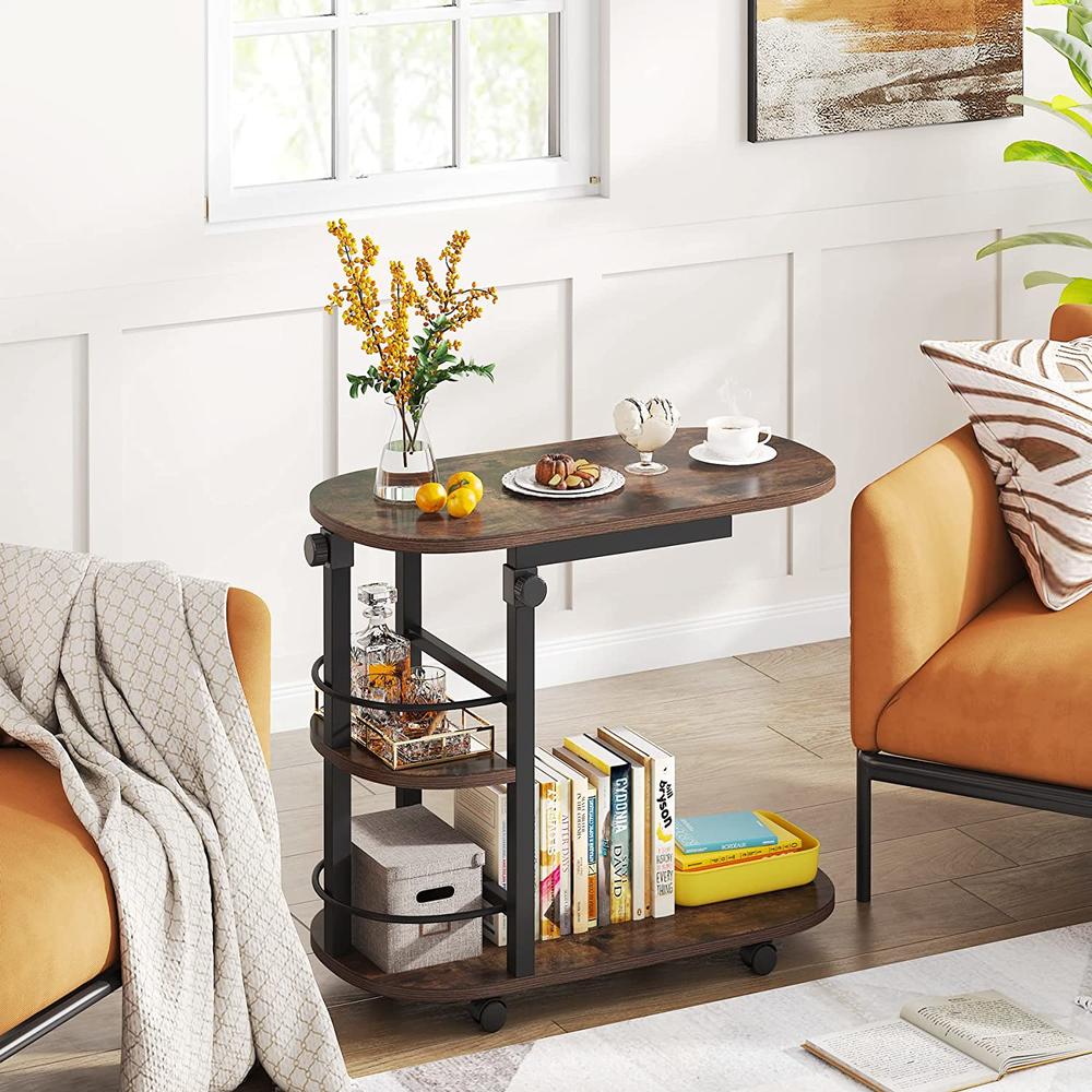 Tribesigns Side Table Height Adjustable C Table with Wheels, Overbed ...