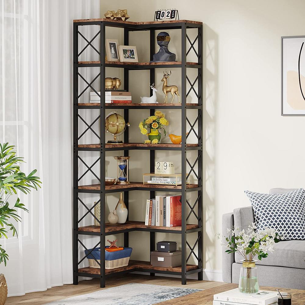 Tribesigns 7-Shelf Corner Bookshelf,Large Modern Corner Bookcase, 7 ...