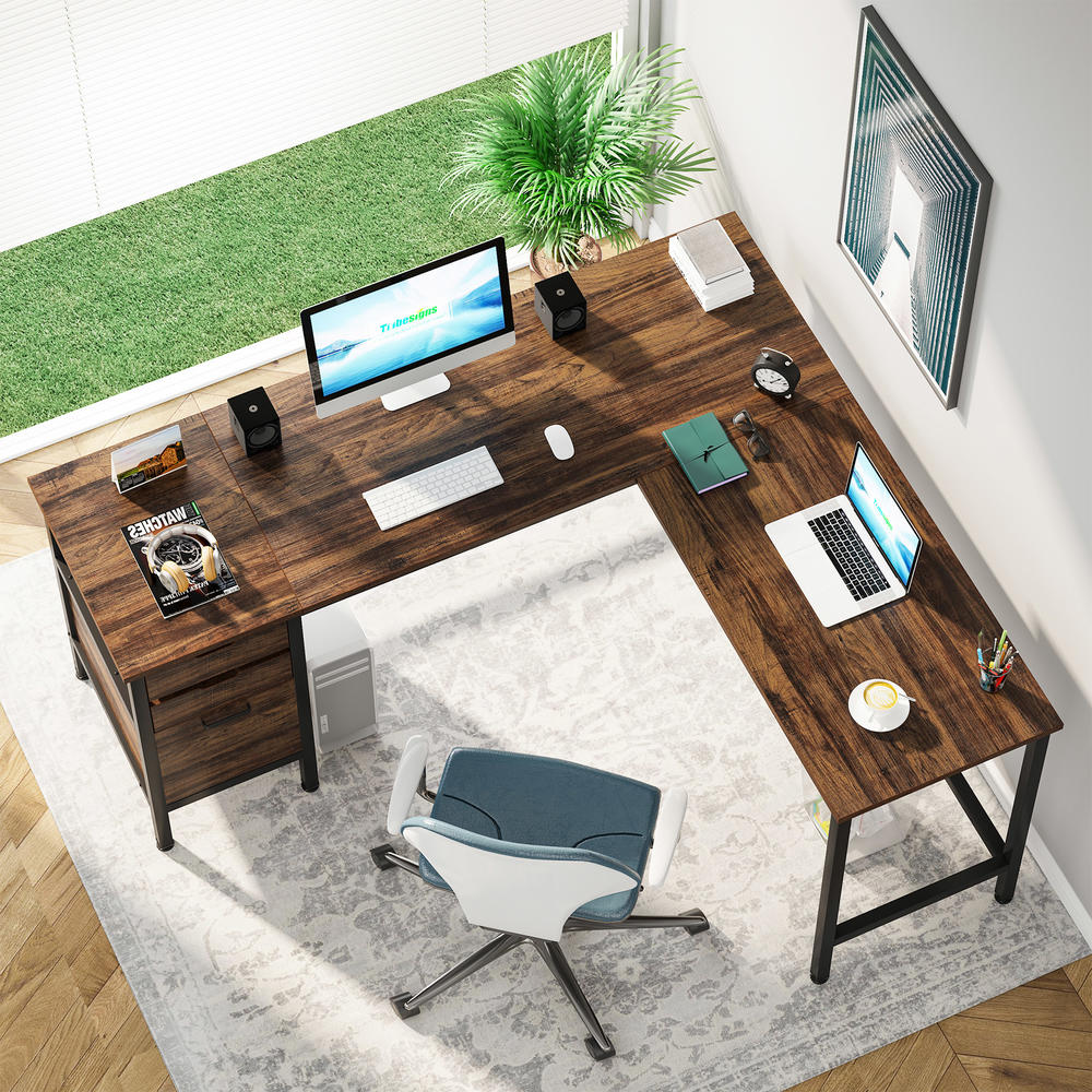 TribeSigns L-Shaped Computer Desk with File Drawer Cabinet, 59 Inch ...
