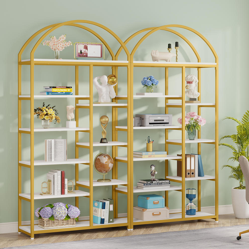Tribesigns 9-Tier Bookshelf, Gold Bookcase with Metal Frame, Modern ...
