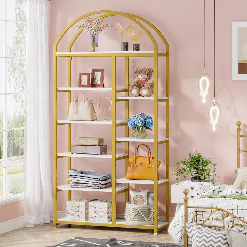Tribesigns 9-Tier Bookshelf, Gold Bookcase with Metal Frame, Modern ...