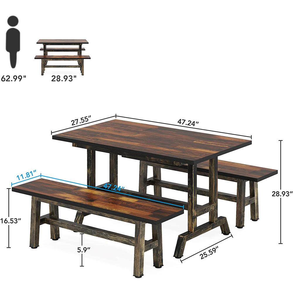 Tribesigns Dining Table Set, 3-Piece 47" Kitchen Table with 2 Benches
