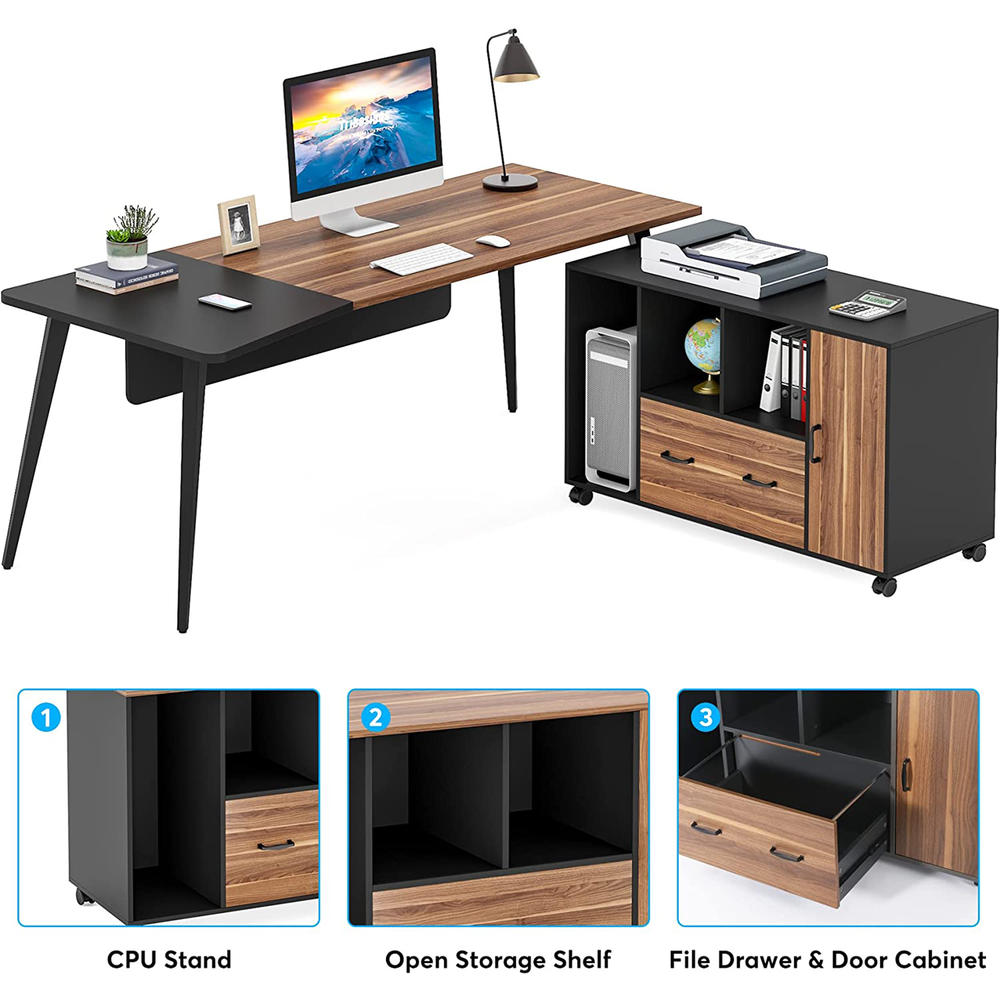 Tribesigns L Shaped Executive Desk with Drawers & File Cabinet 70 inch ...