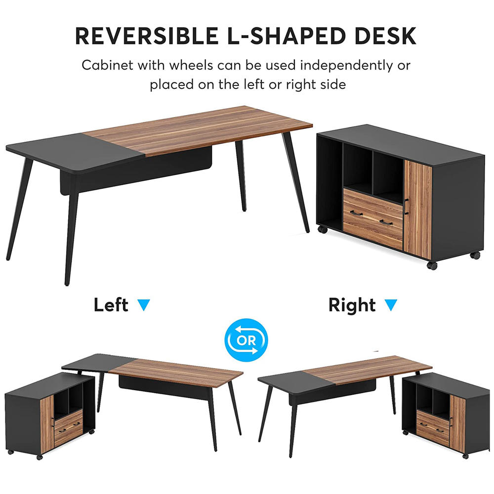Tribesigns L Shaped Executive Desk with Drawers & File Cabinet 70 inch ...