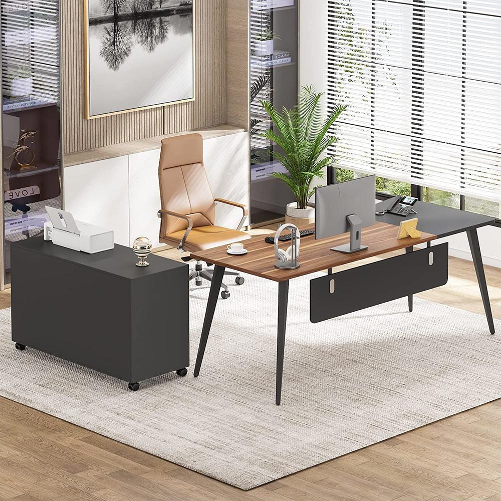 Tribesigns L Shaped Executive Desk with Drawers & File Cabinet 70 inch ...