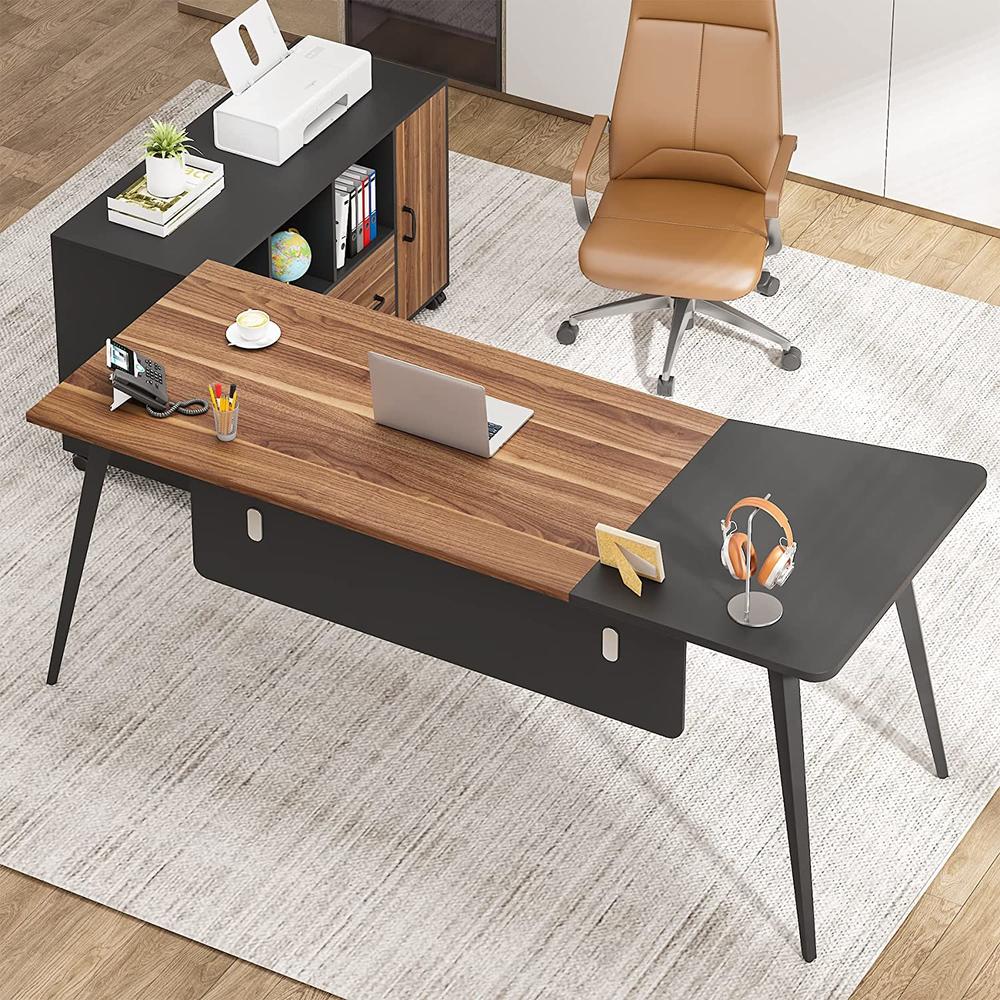 Tribesigns L Shaped Executive Desk with Drawers & File Cabinet 70 inch ...