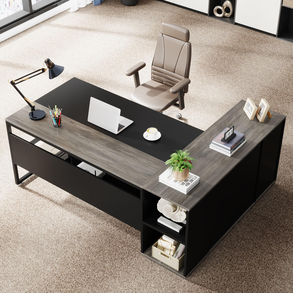 Tribesigns 71 inch Executive Desk, L Shaped Desk with Cabinet Storage ...