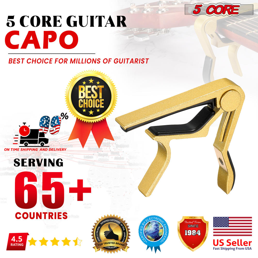5 Core Guitar Capo Gold| Premium Aluminum Capo for Guitars, Ukulele ...
