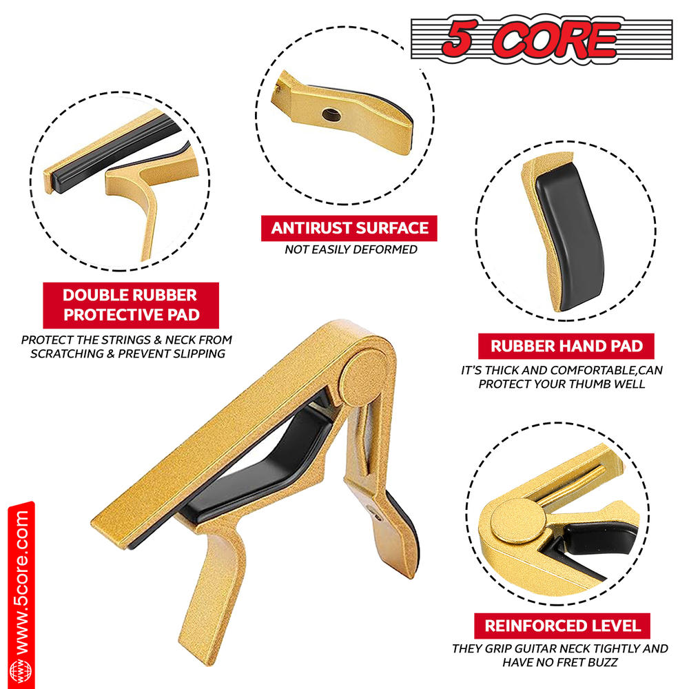 5 Core Guitar Capo Gold| Premium Aluminum Capo for Guitars, Ukulele ...