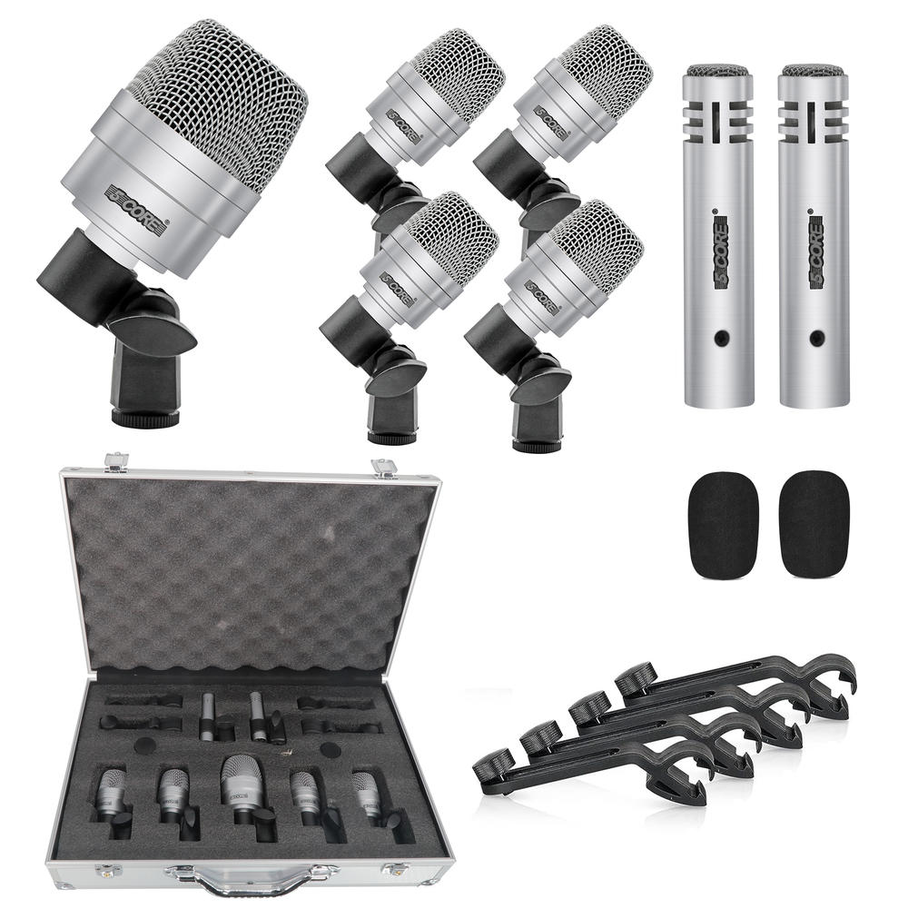 5 Core 7 Piece Drum Microphone Kit Wired Dynamic XLR Mics Kick Bass Tom ...