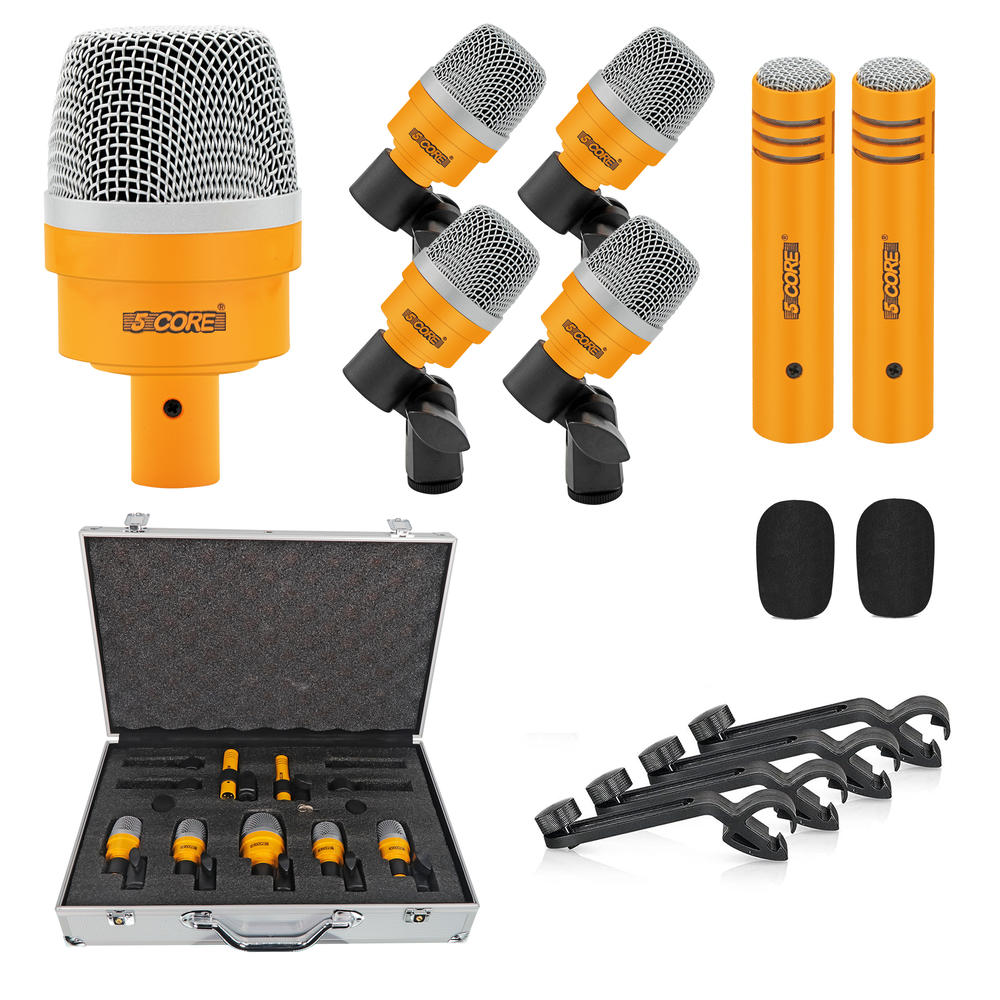 5 Core Drum Microphone Kit 7 Piece Wired Full Metal Dynamic Wired drums ...