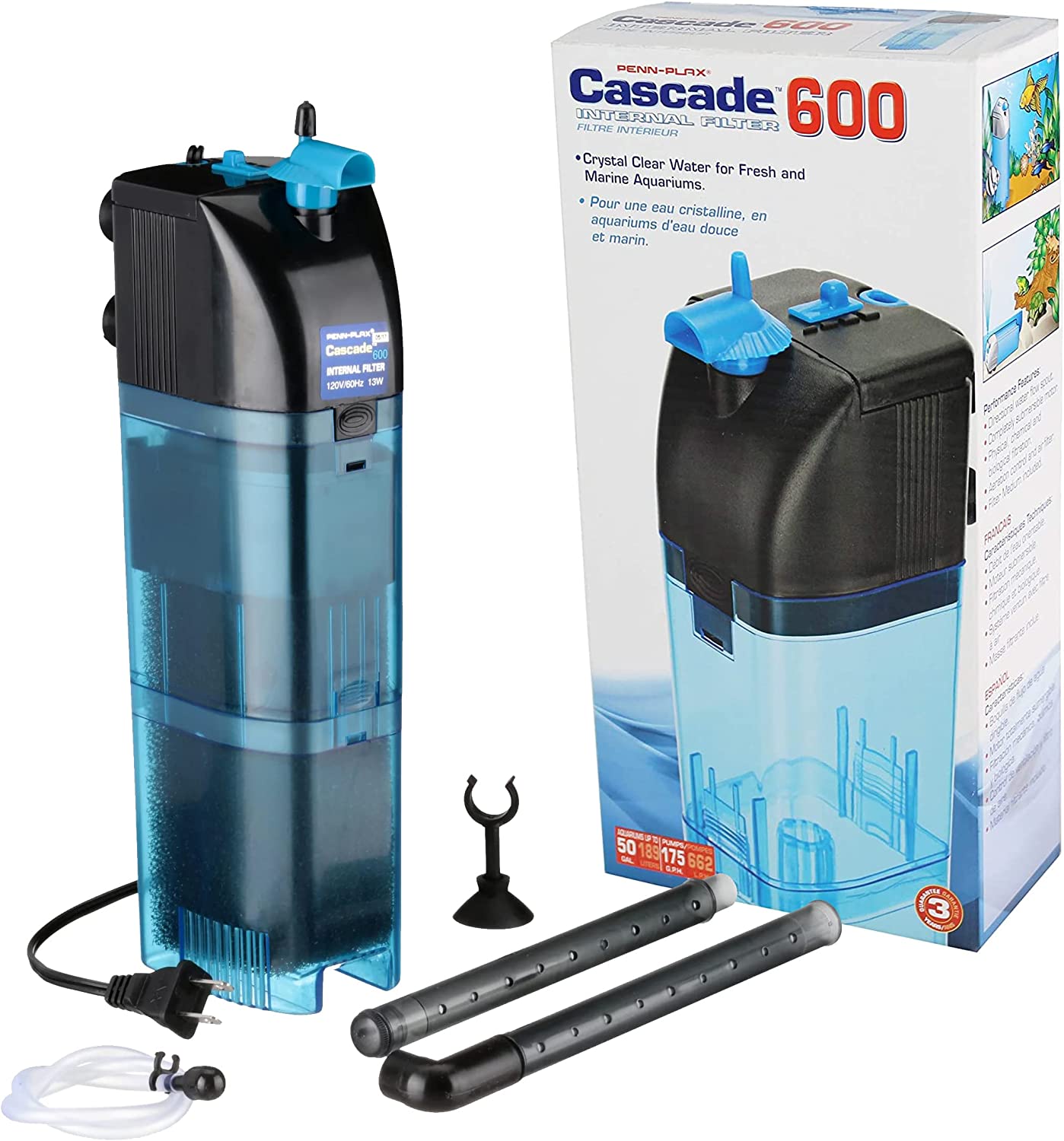 Penn-Plax Cascade 600 Fully Submersible Internal Aquarium Filter for ...