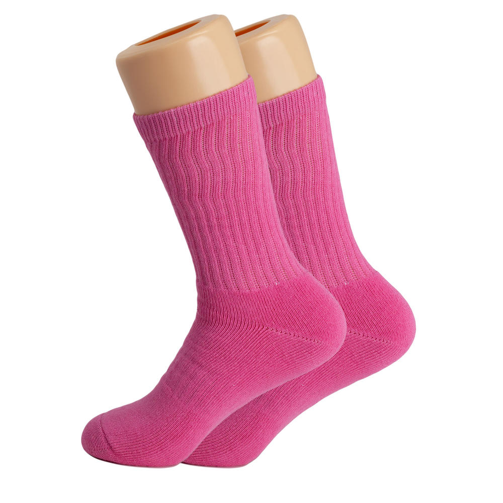 AWS/American Made Pink Cotton Crew Socks for Women with Full Cushioned ...