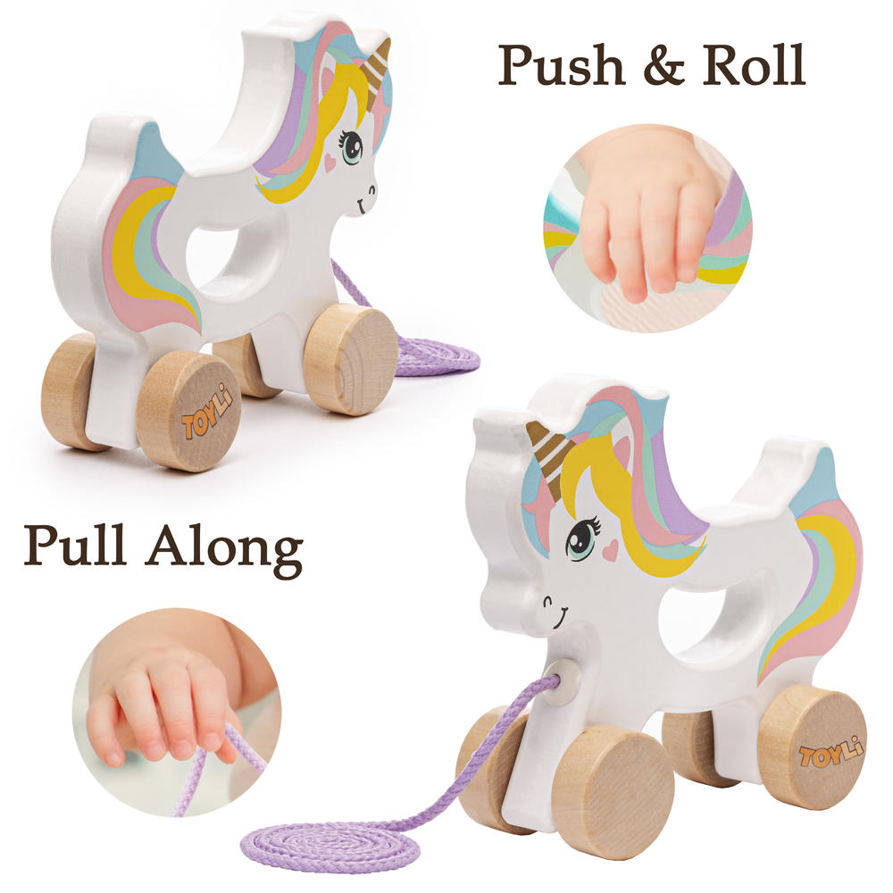 TOYLI Wooden Unicorn Push & Pull Along Toy Developmental Montessori ...