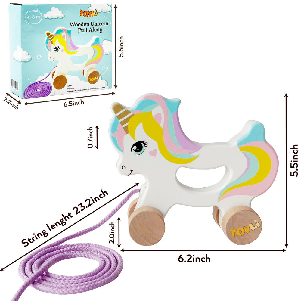 TOYLI Wooden Unicorn Push & Pull Along Toy Developmental Montessori ...