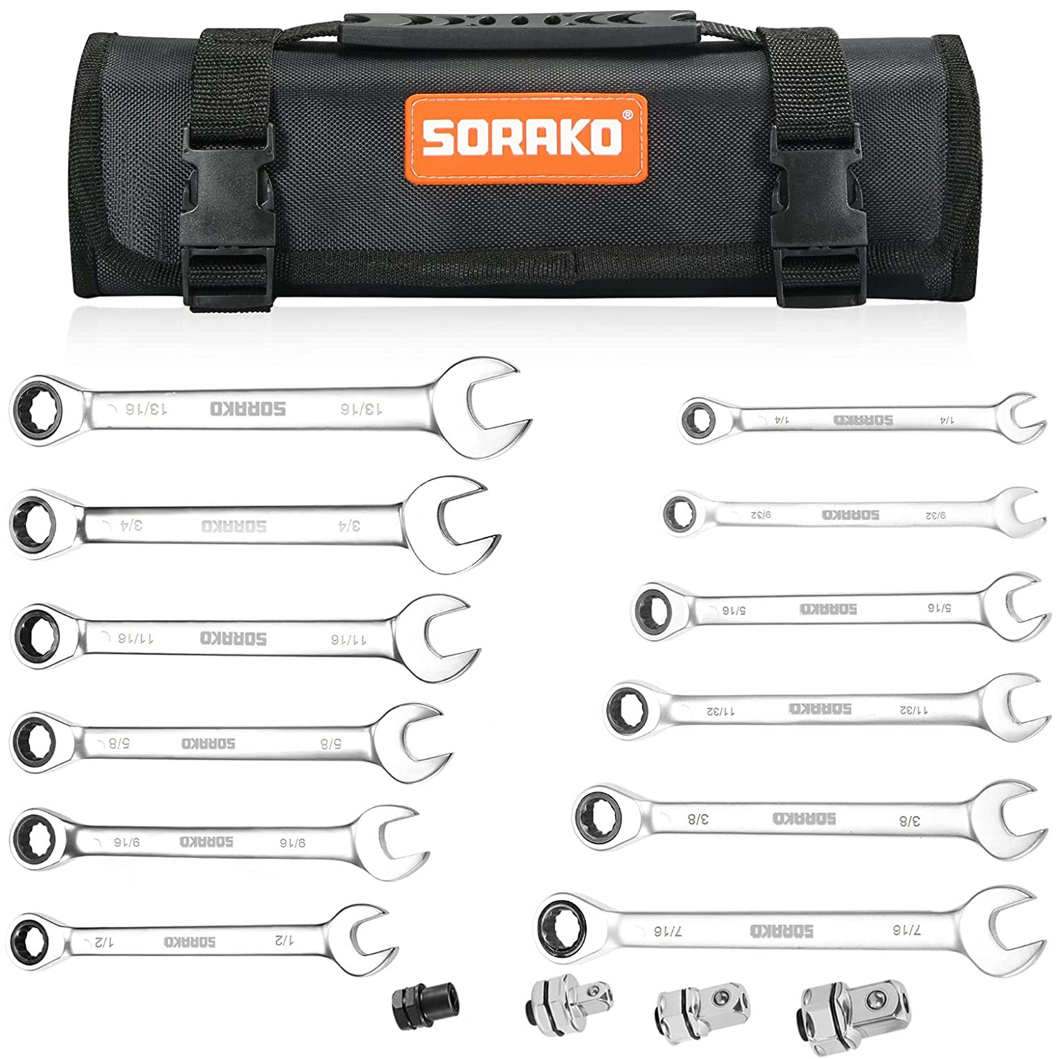SORAKO Ratcheting Combination Wrench Set,16-Piece Ratchet Wrench Kit ...