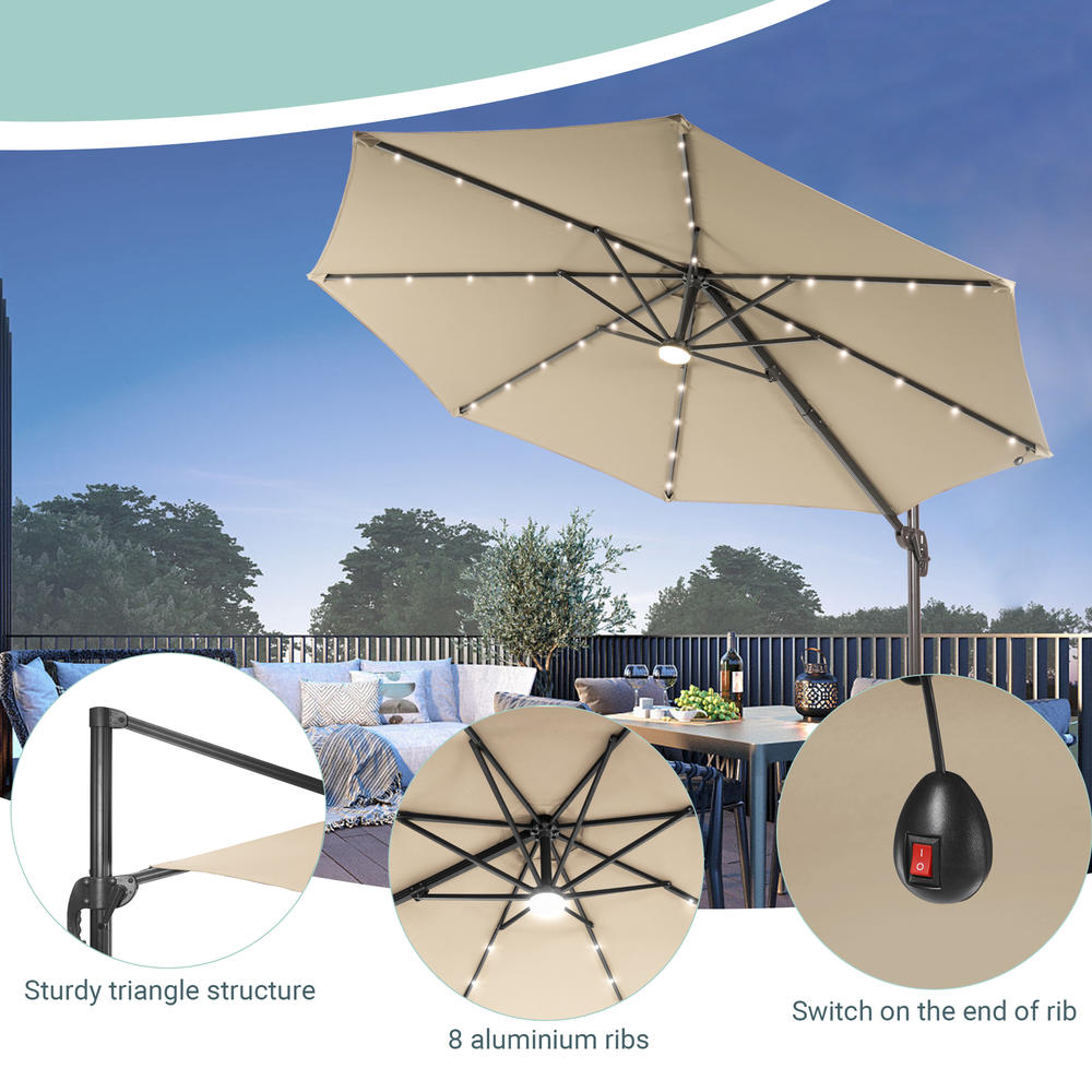 FLAME&SHADE 11FT LED Cantilever Patio Umbrella with 360° Rotation and ...