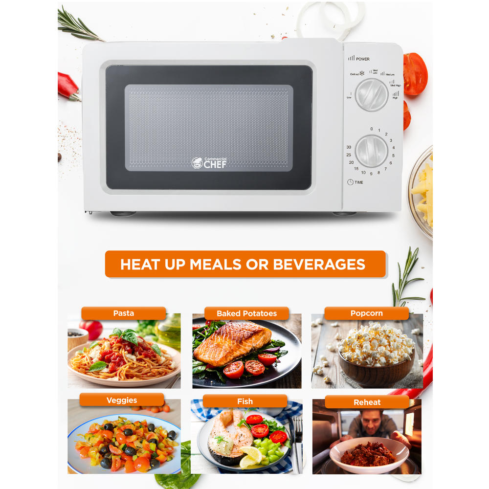 Commercial Chef 600W Countertop Microwave Oven, 0.6 Cu. Ft., White, CHM660W