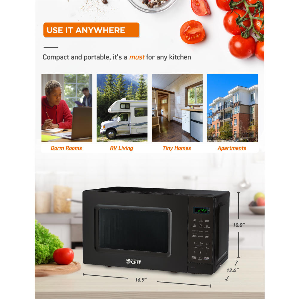 Commercial Chef 700W Countertop Microwave Oven, 0.7 Cu. Ft., Black, CHM7MB
