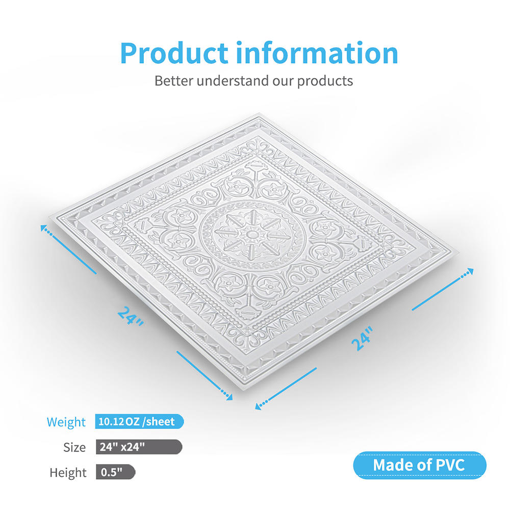 Art3d 2ftx2ft Drop Ceiling Tile，Fire-Rated, Waterproof, Reusable ...