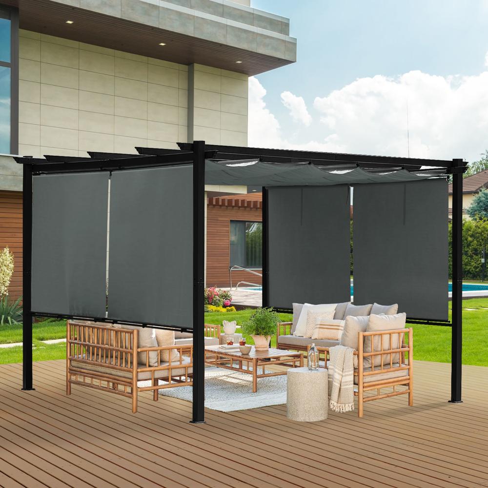 Aoodor 12 x 12 FT Outdoor Pergola with Retractable Shade Canopy, Dark ...