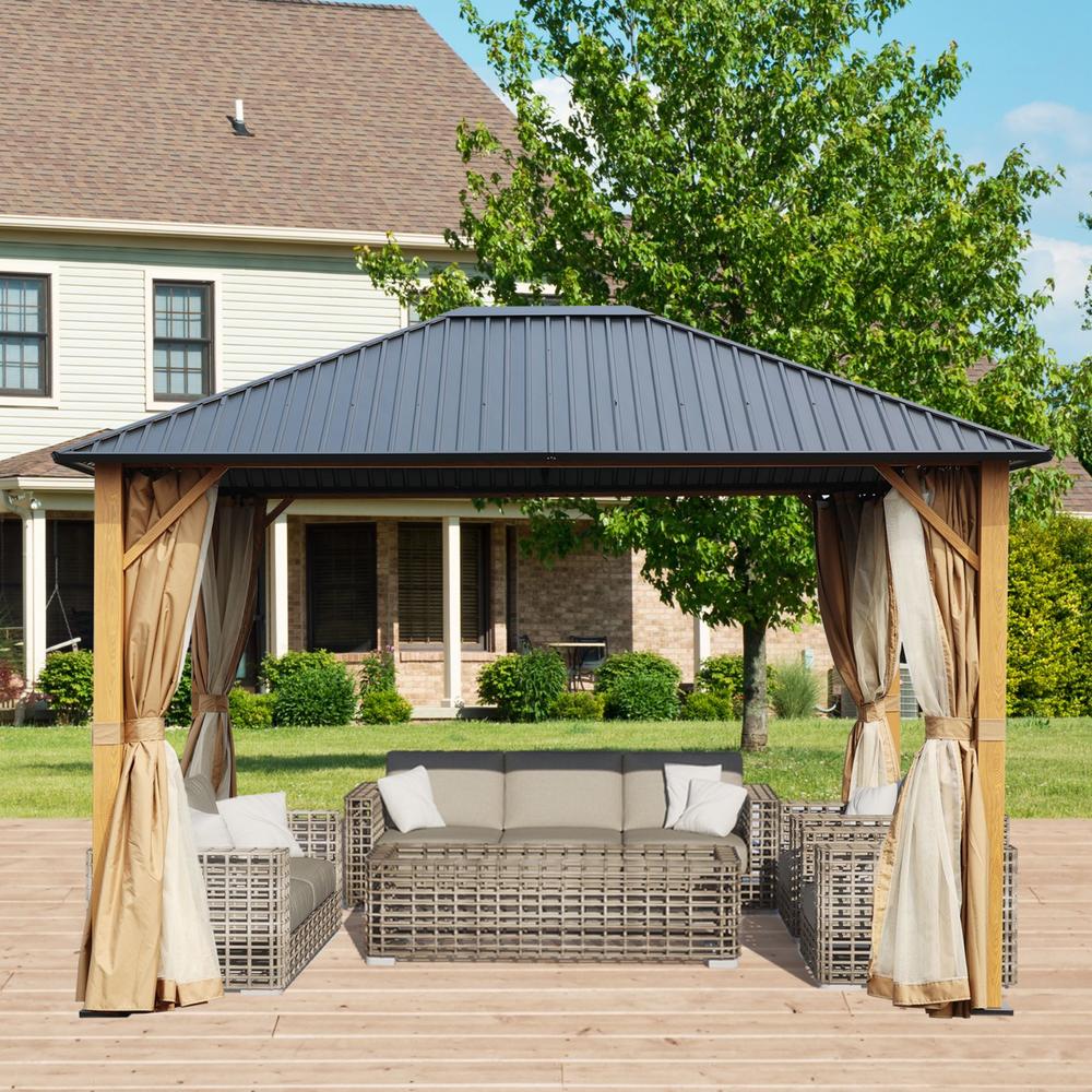Aoodor 12 x 10 ft. Wooden Finish Coated Aluminum Frame Gazebo with ...