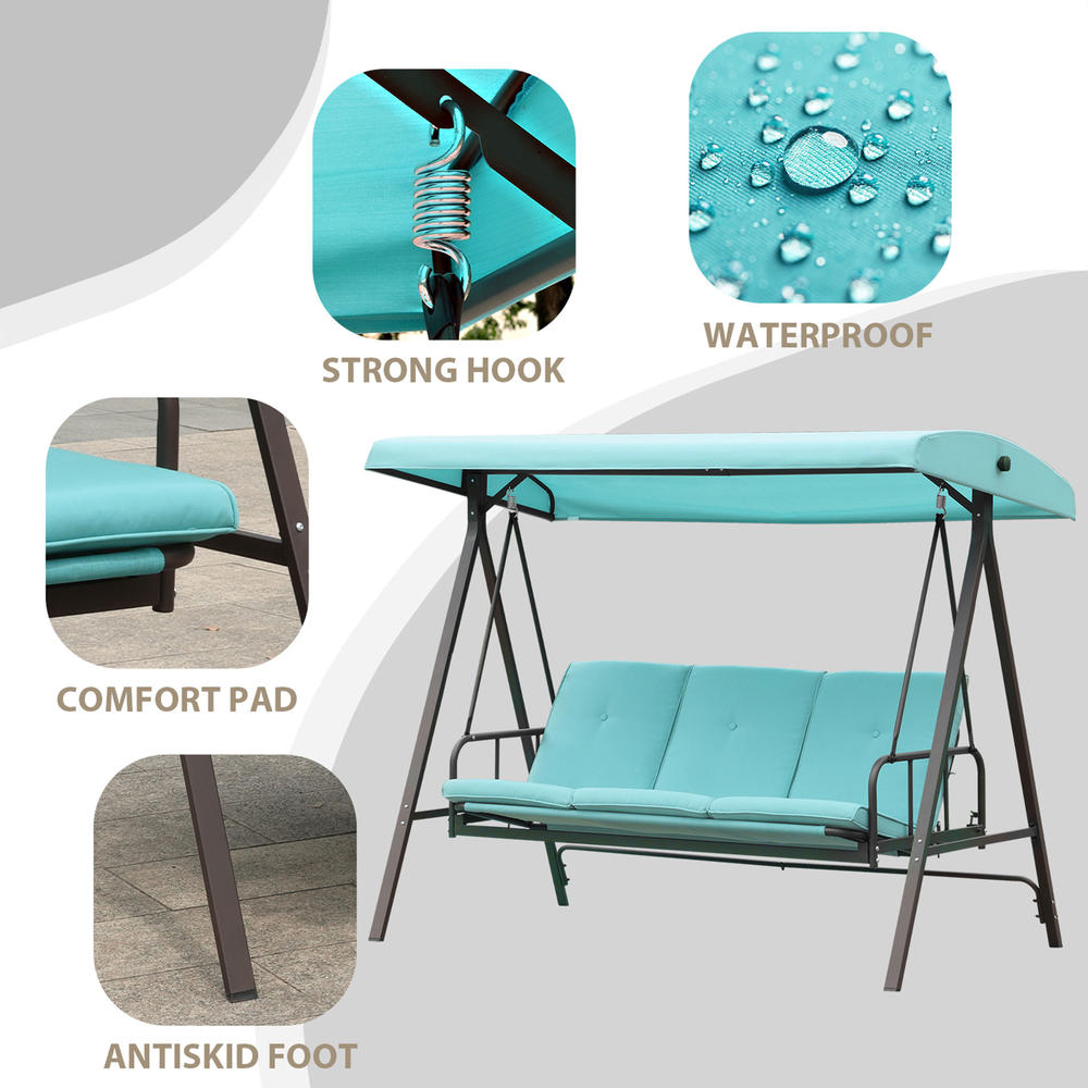 Aoodor 3-Person Outdoor Patio Swing Chair with Adjustable Canopy ...