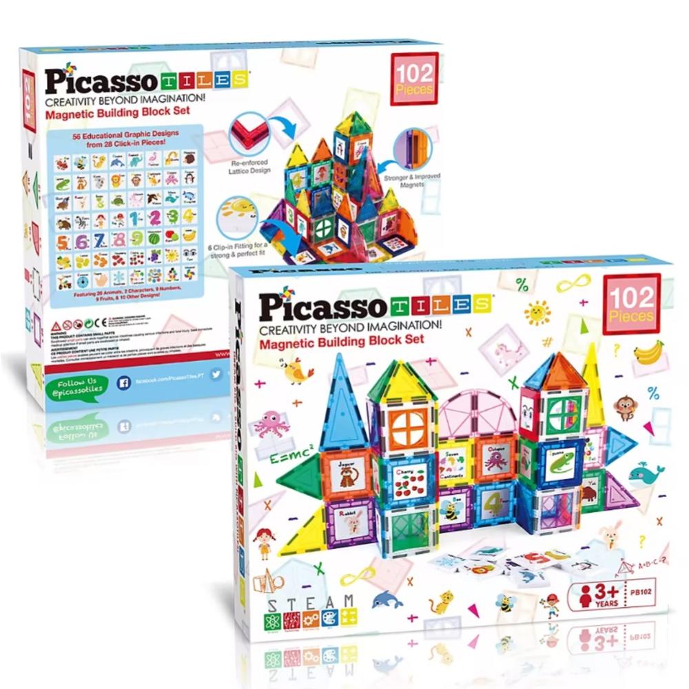 Picasso Tiles 102 Piece Magnetic Tile Construction Playset