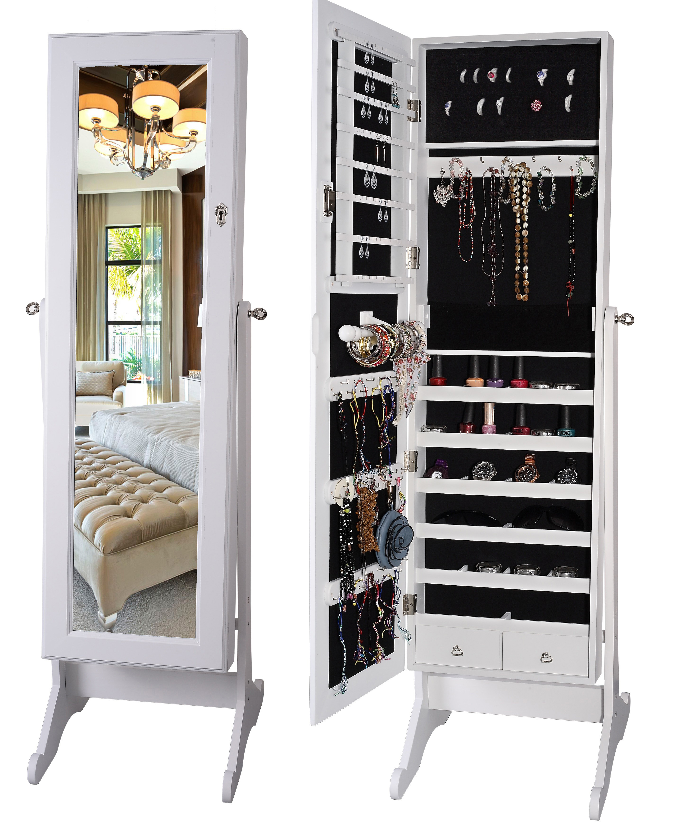 BTExpert Premium Cheval Mirror Jewelry Holder Armoire Cabinet Organizer ...