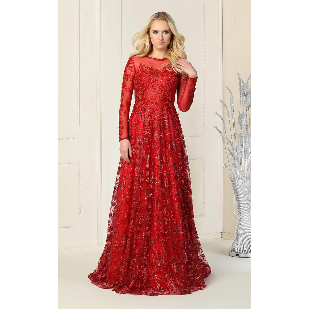 Designer Red Carpet Long Sleeve Formal Evening Gown