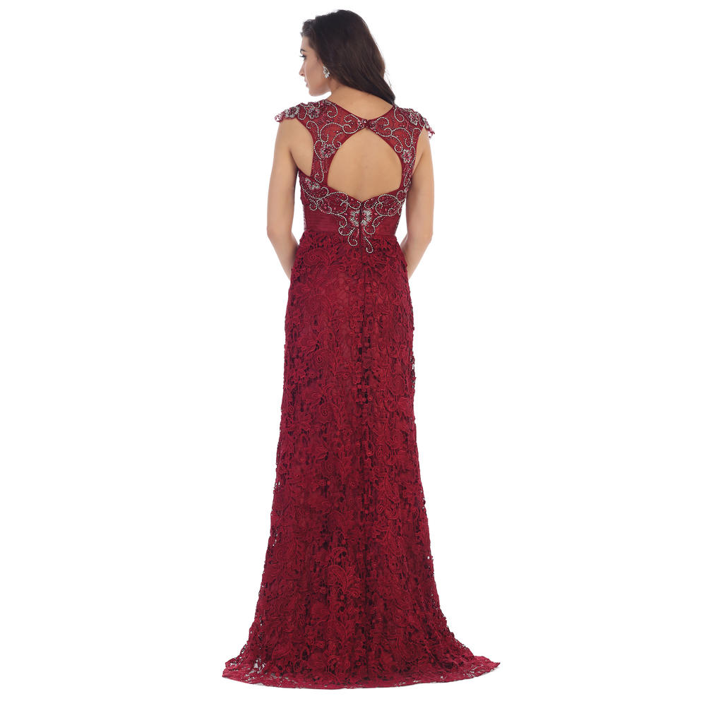 Designer NEW CAP SLEEVE LACE EVENING GOWN LONG PROM DRESS FORMAL DANCE ...