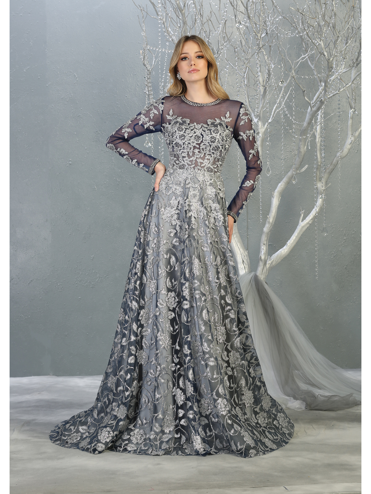 Designer Red Carpet Long Sleeve Formal Evening Gown