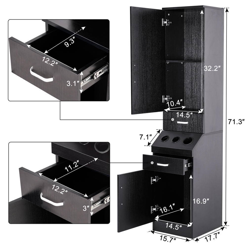 BarberPub Wall Mount Barber Station Hair Styling Drawer Storage Beauty ...