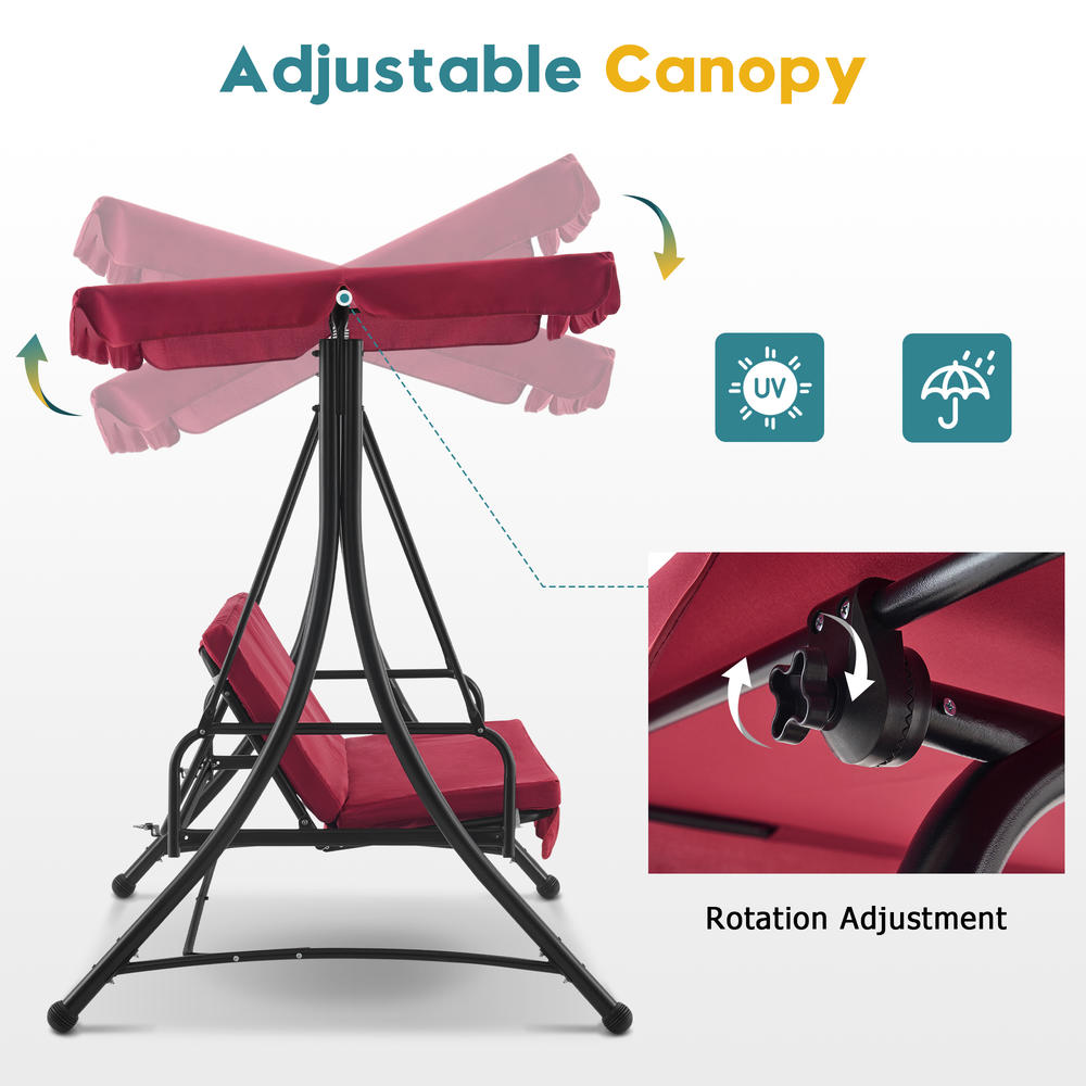 Mcombo 3 Seat Patio Swings with Weather Resistant Steel Frame ...