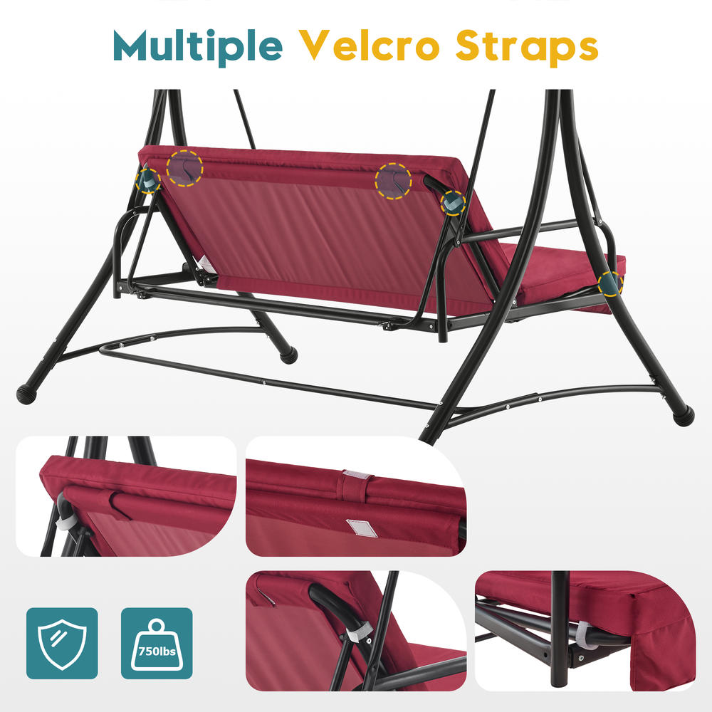 Mcombo 3 Seat Patio Swings with Weather Resistant Steel Frame ...