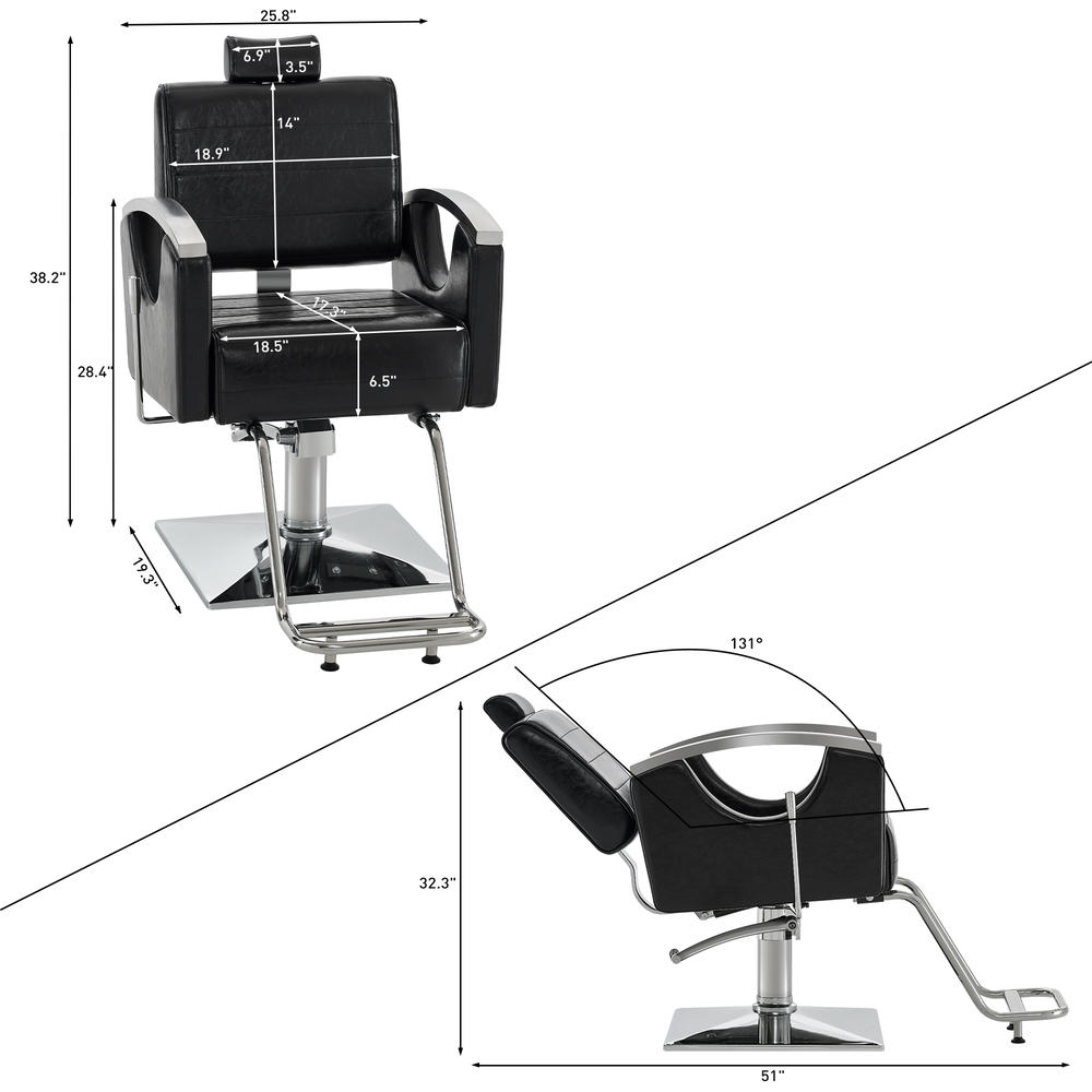 BarberPub Classic Barber Chair Reclining Salon Chair for Hair Stylist ...
