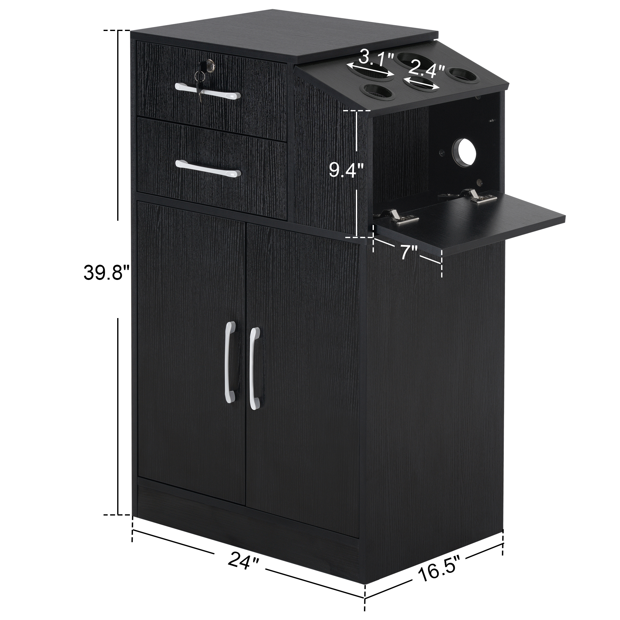 BarberPub Locking Barber Station with 2 Drawers Cabinet Beauty Salon ...