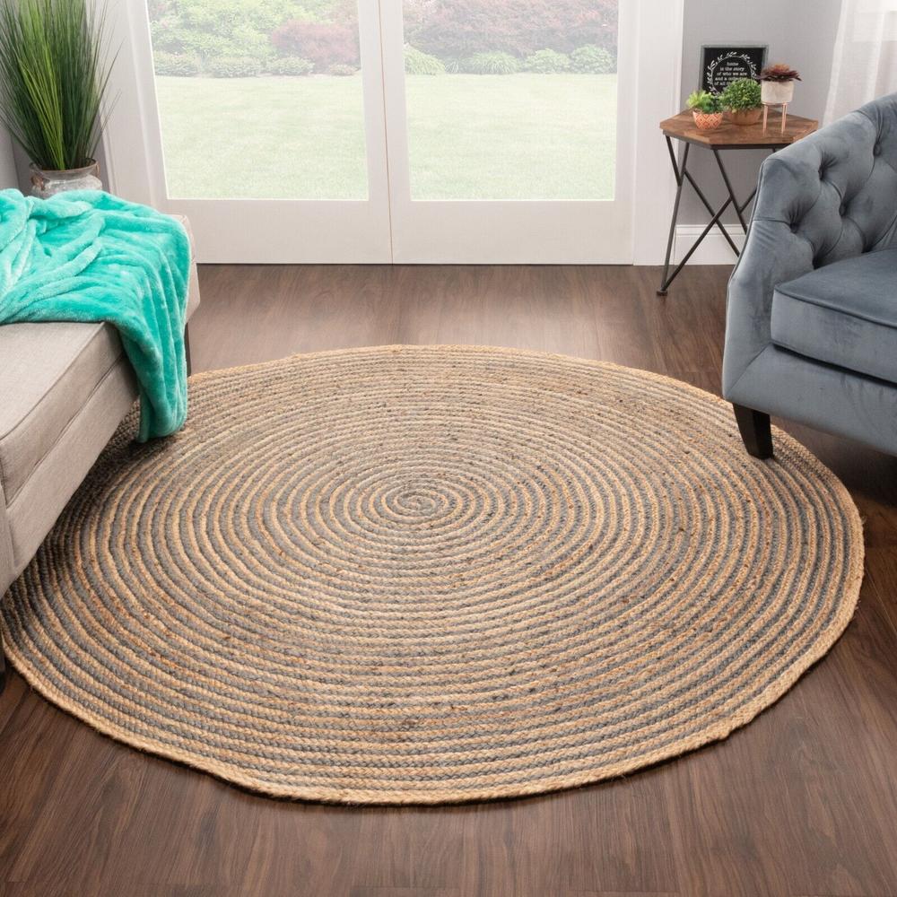 Blue Nile Mills Braided Jute Modern Round Antistatic Reversible Flat ...