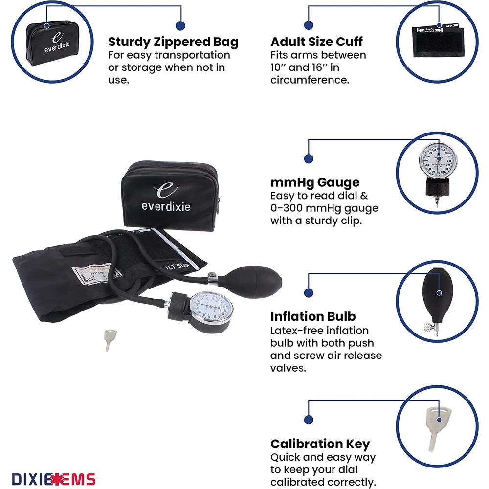 DIXIE EMS Deluxe Aneroid Sphygmomanometer Blood Pressure Set W/Adult ...