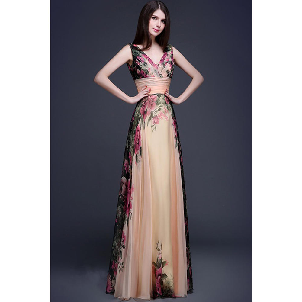 Unomatch Women Beautiful Printed Long Party Dress Multi Color