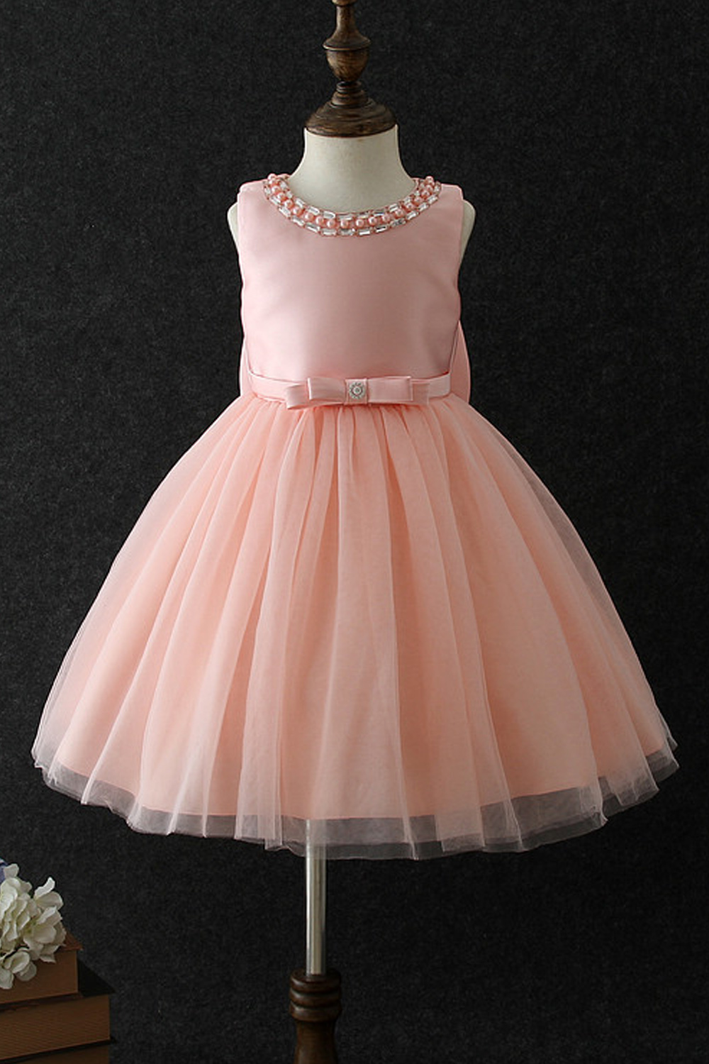 Unomatch Kid Girl Fashion Pearl Pleated Layer Evening Dress